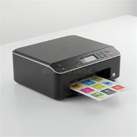 A Black Multifunction Printer Is Situated On A White Surface With A