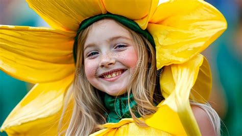 Girl Smiling In Daffodil Costume Stock Footage Video Of Festive Spring 354618690
