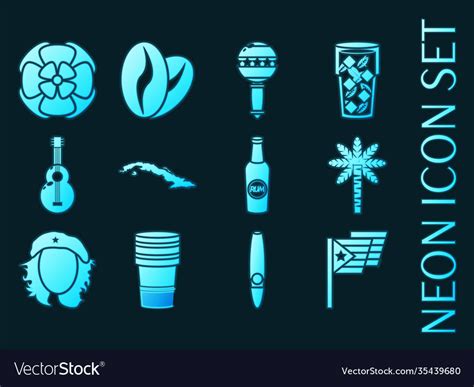 Set Cuba Blue Glowing Neon Icons Royalty Free Vector Image