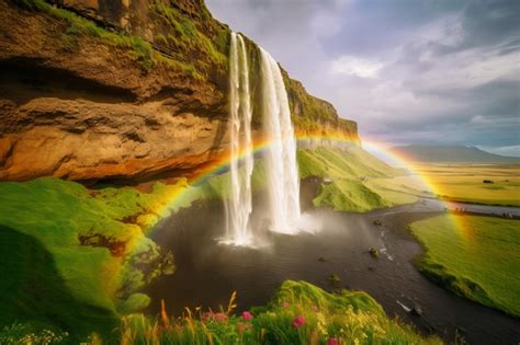 Premium Ai Image Beautiful Seljalandsfoss Waterfall Landmark Generate Ai