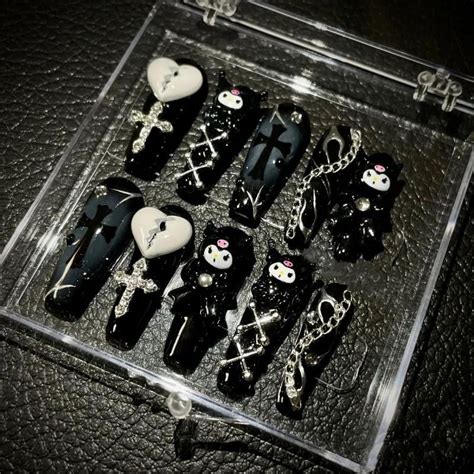 Hello Kitty Kawaii Fake Nail Sanrios Anime Kuromi Cinnamoroll My Melody