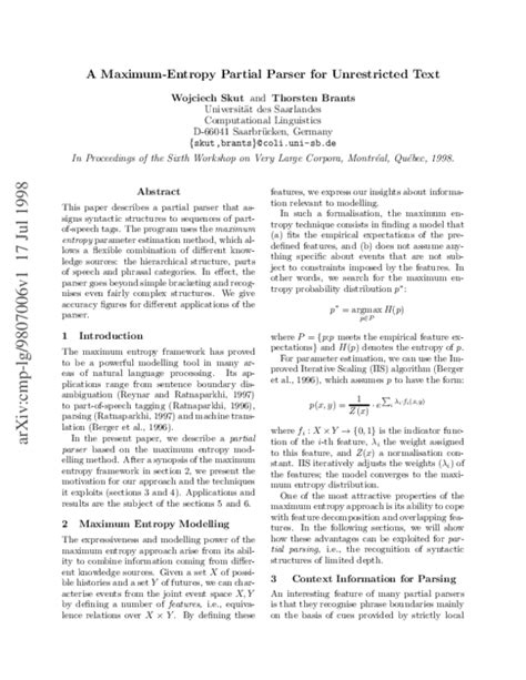 Pdf A Maximum Entropy Partial Parser For Unrestricted Text