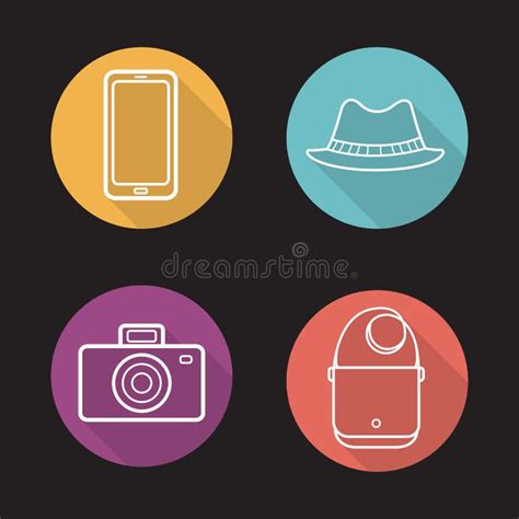 Men S Accessories Flat Linear Long Shadow Icons Set Stock Vector