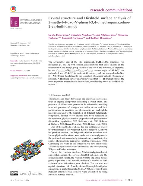 Pdf Crystal Structure And Hirshfeld Surface Analysis Of Methyl