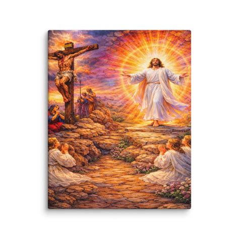 Jesus Resurrection Canvas Art Crucifixion Scene Easter Christian Decor 8x10 Etsy
