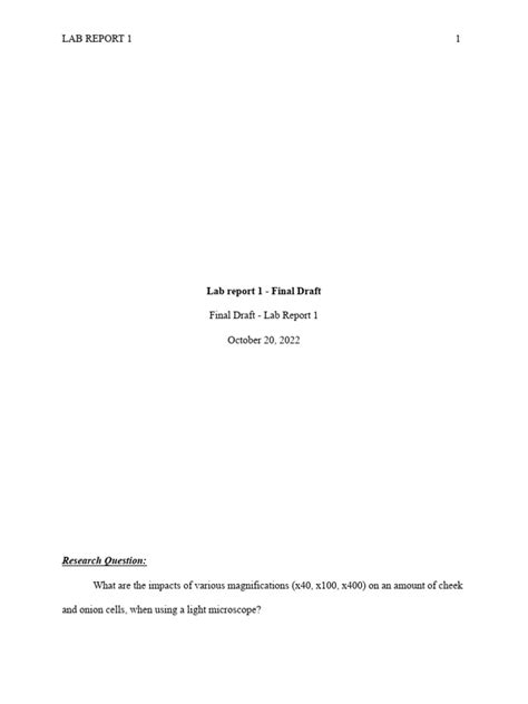 Lab Report 1 Ib Biology Cell Lab Pdf Microscope Physical Sciences