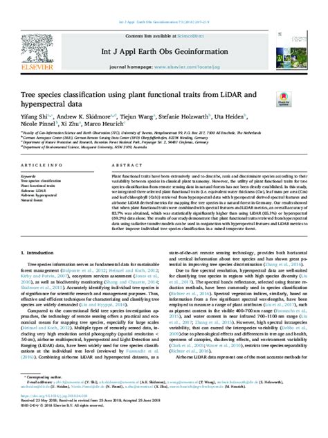 Pdf Classifying Tree Species With Remote Sensing Traits