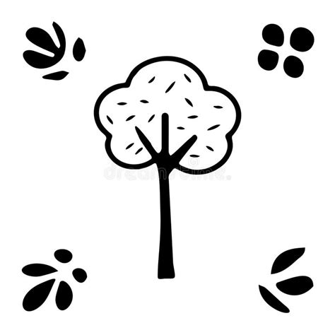 Linocut Tree Design Elements In Vector Scandi Style Black And White