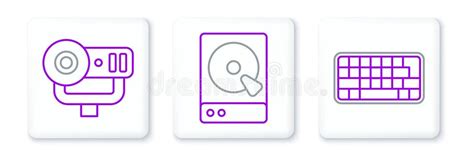 Set Line Keyboard Web Camera And Hard Disk Drive Hdd Icon Vector Stock Vector Illustration