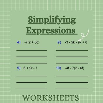 Simplifying Expressions Distribute Combine Like Terms Math Practice