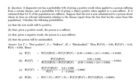 Solved 2 Question A Diagnostic Test Has A Probability 0 95 Chegg