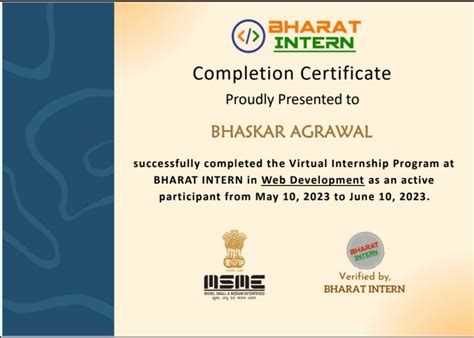 Bhaskar Agrawal On Linkedin Bharatintern Webdevelopment Internship