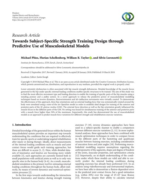 Pdf Towards Subject Specific Strength Training Design Through Predictive Use Of