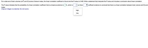 solved for a data set of brain volumes cm3 and iq scores