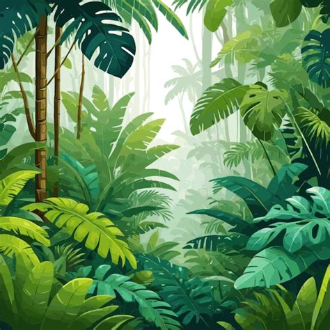 Vector De Selva Tropical Exuberante Sobre Un Fondo Blanco Vector Premium