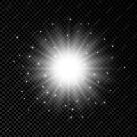 렌즈 플레어의 조명 효과 투명한 배경에 반짝이는 흰색 빛나는 조명 스타버스트 효과 벡터 일러스트 레이 션 프리미엄 벡터