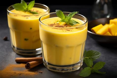 Premium Ai Image Mango Lassi In A Traditional Glass