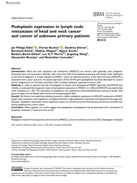 Pdf Podoplanin Expression In Lymph Node Metastases Of Head And Neck Cancer And Cancer Of