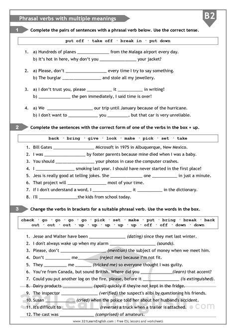 321 Learn Esl Vocabulary Phrasal Verbs With Multiple Meanings Level B2