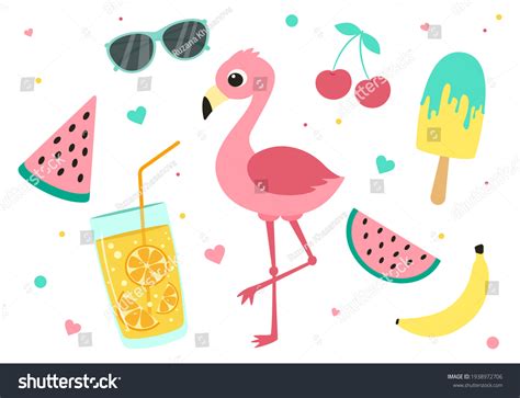 Set Cute Summer Elements Vector Illustration Stock Vector Royalty Free