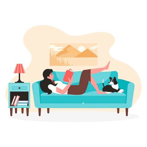 개와 침대에 누운 여자 벡터 Freepik에서 무료 고품질 벡터를 다운로드하세요 Freepik