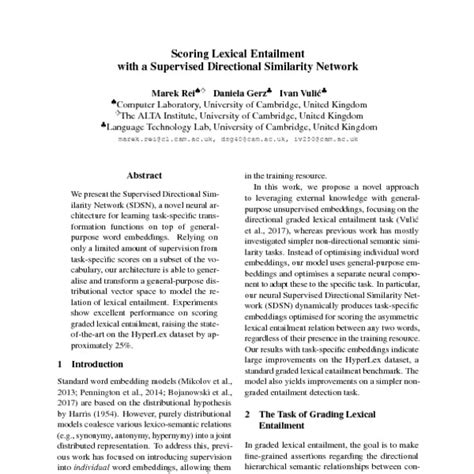 Scoring Lexical Entailment With A Supervised Directional Similarity Network Acl Anthology