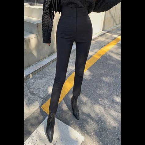スリムフィット弾性ウエスト黒ペンシルパンツ女性野生 Pantalones セクシーな Y2k パンツストリート黒デニムジーンズ ブラック
