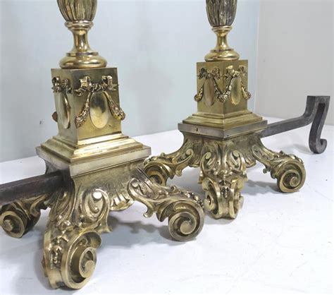 Pair Of Large 19th C Brass Fire Dogs Bronzes Brass Pewter Etc