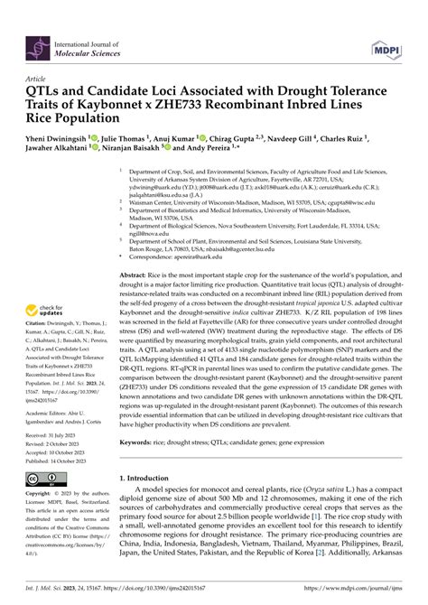 Pdf Qtls And Candidate Loci Associated With Drought Tolerance Traits Of Kaybonnet X Zhe733