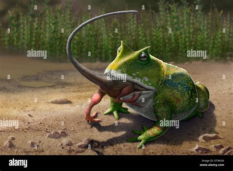 A Large Beelzebufo Ampinga Frog From Madagascar Eating A Small Stock