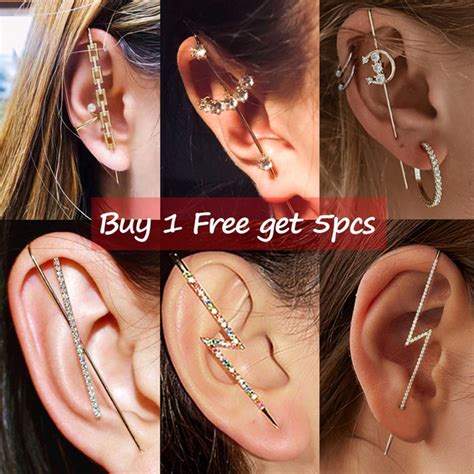 Cz Crystal Ear Wrap Crawler Hook Earring Bohemian Punk Ear Cuff Climber