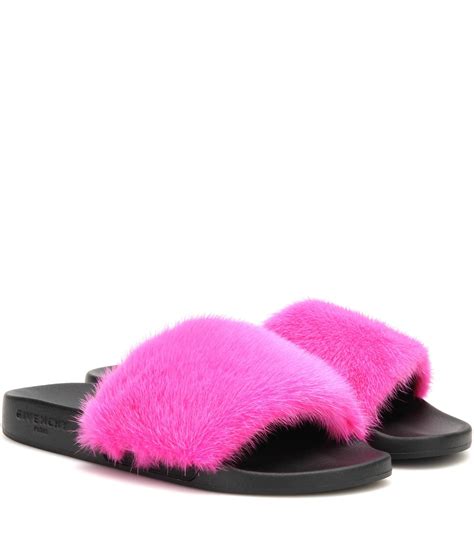 Givenchy Fur Slides In Pink Lyst