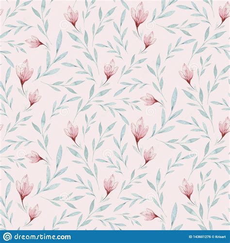 Seamless Pattern With Spring Willow Flowers And Leaves Easter Hand