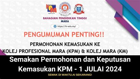 Semakan Permohonan Dan Keputusan Kemasukan Kolej Profesional MARA KPM