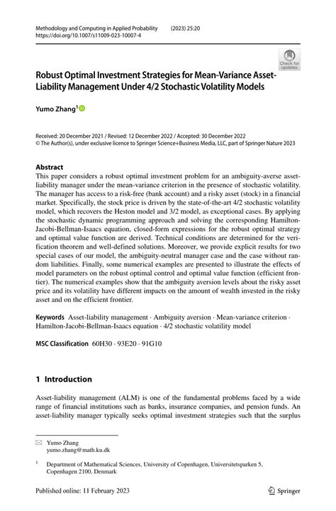 pdf robust optimal investment strategies for mean variance asset