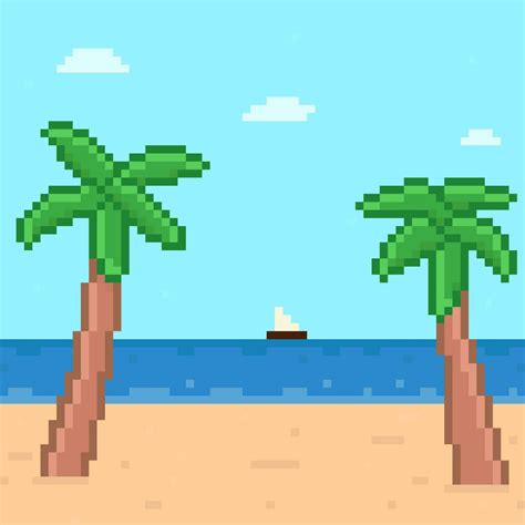 Beach Pixel Art Illustration Summer Background Retro 80s 90s Style