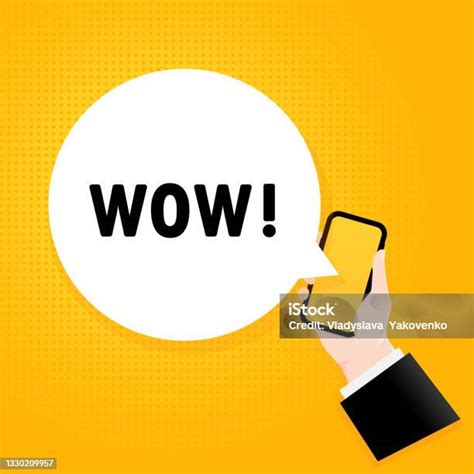 와우 거품 텍스트와 스마트 폰 텍스트 와우와 포스터 코믹 복고풍 스타일 전화 앱 음성 거품 벡터 Eps 10 백그라운드에서 격리