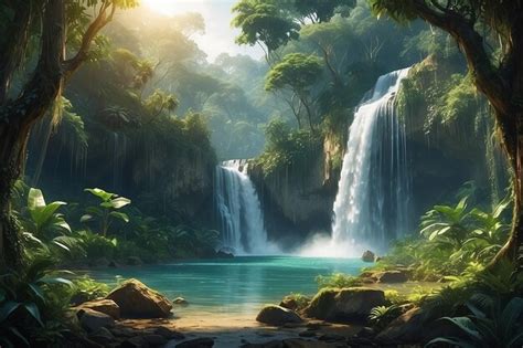 Premium Photo Beautiful Landscape Deep Forest Waterfall In A Jungle