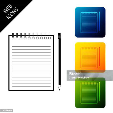 Notebook Kosong Dan Pensil Dengan Ikon Penghapus Terisolasi Atur Ikon