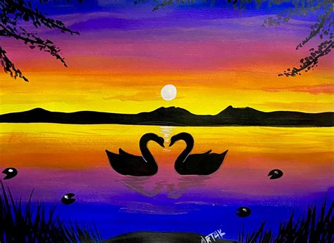 Como dibujar y pintar un paisaje con cisnes con pintura acrílica paso a