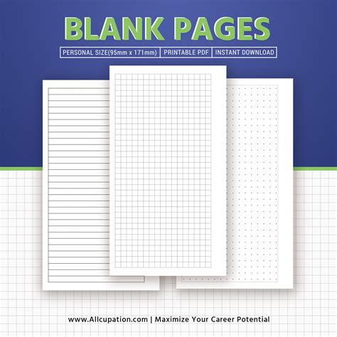 Printable Blank Pages Planner Pages Personal Size Inserts Binder