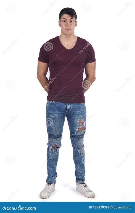 Retrato Lleno Del Hombre Joven Aislado En Blanco Foto De Archivo