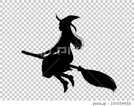 ほうきに乗った魔女のシルエットイラストのイラスト素材 105054438 PIXTA