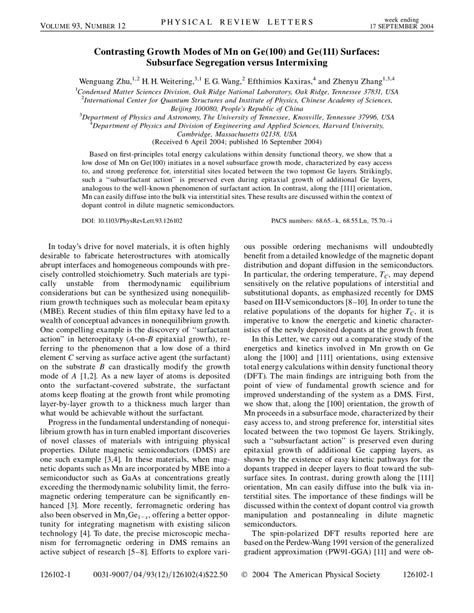 Pdf Contrasting Growth Modes Of Mn On Ge 100 And Ge 111 Surfaces Subsurface Segregation
