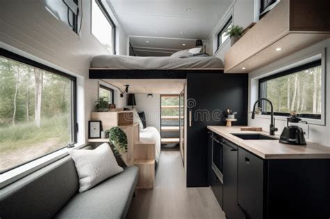 Minimally Furnished Tiny Home With Sleek Modern Decor And Minimalist Design Stock Illustration