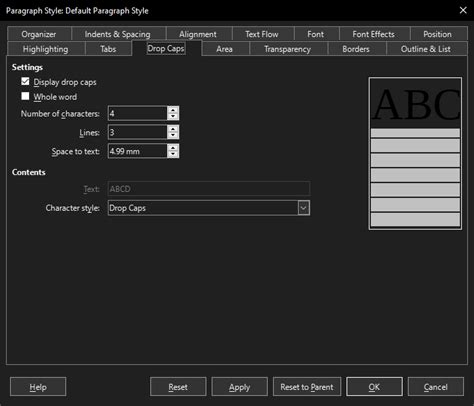 Write Modify Paragraph Drops Caps OOO Development Tools Documentation