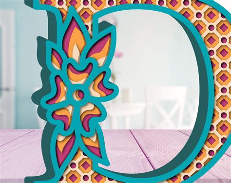 Layered Letter D Svg Floral Alphabet Dxf Letters 3d Paper Laser Cut