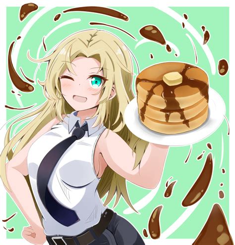 Safebooru 1girl Black Necktie Blonde Hair Breasts Collared Shirt Food