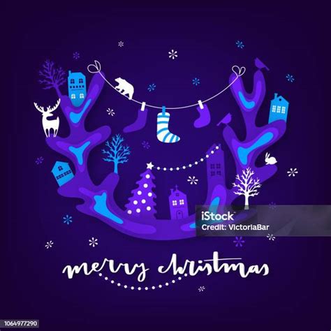 Ilustrasi Vektor Potongan Kertas Natal Kartu Ucapan Dengan Pohon Natal