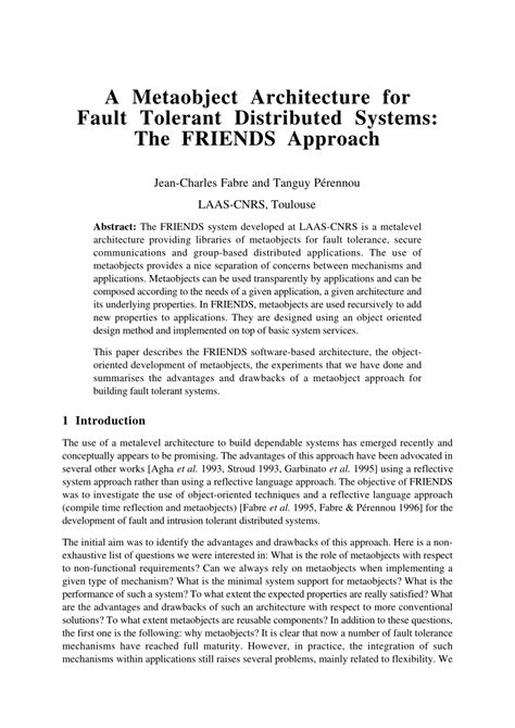 pdf a metaobject architecture for fault tolerant distributed systems